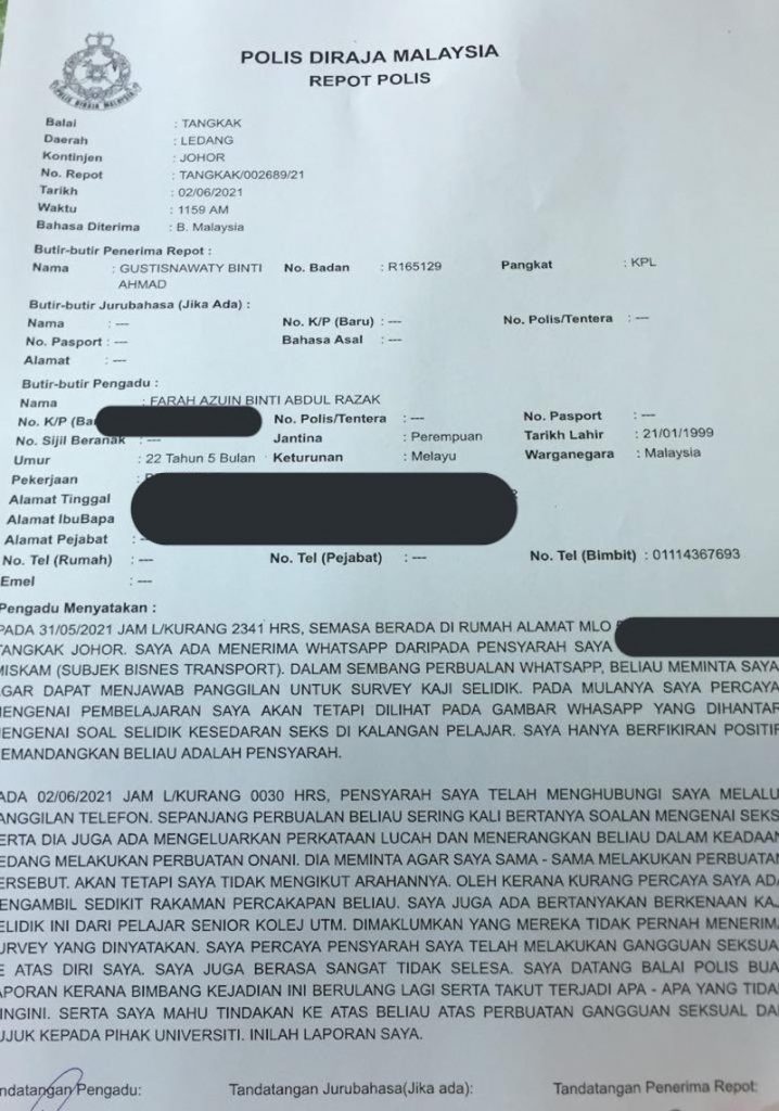 Penuntut UiTM dakwa kena gangguan seksual, pensyarah rayu tarik semula laporan polis
