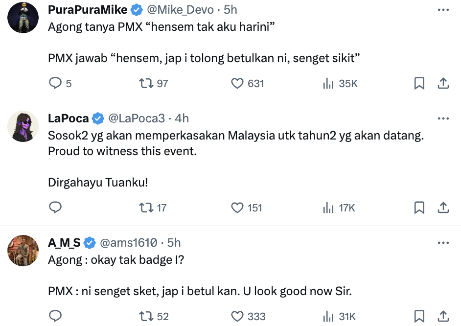 Ramai teruja lihat PMX betulkan pingat dipakai Agong