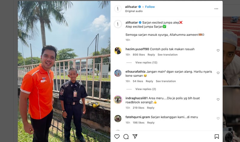 Alif Satar teruja dapat jumpa Sarjan Alang -"Semoga dia masuk syurga ...