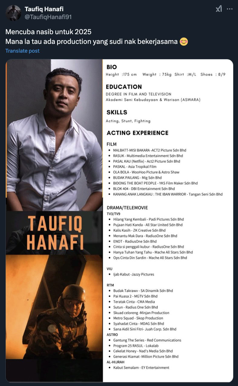 Taufiq Hanafi kongsi resume cari tawaran berlakon, netizen doakan ...
