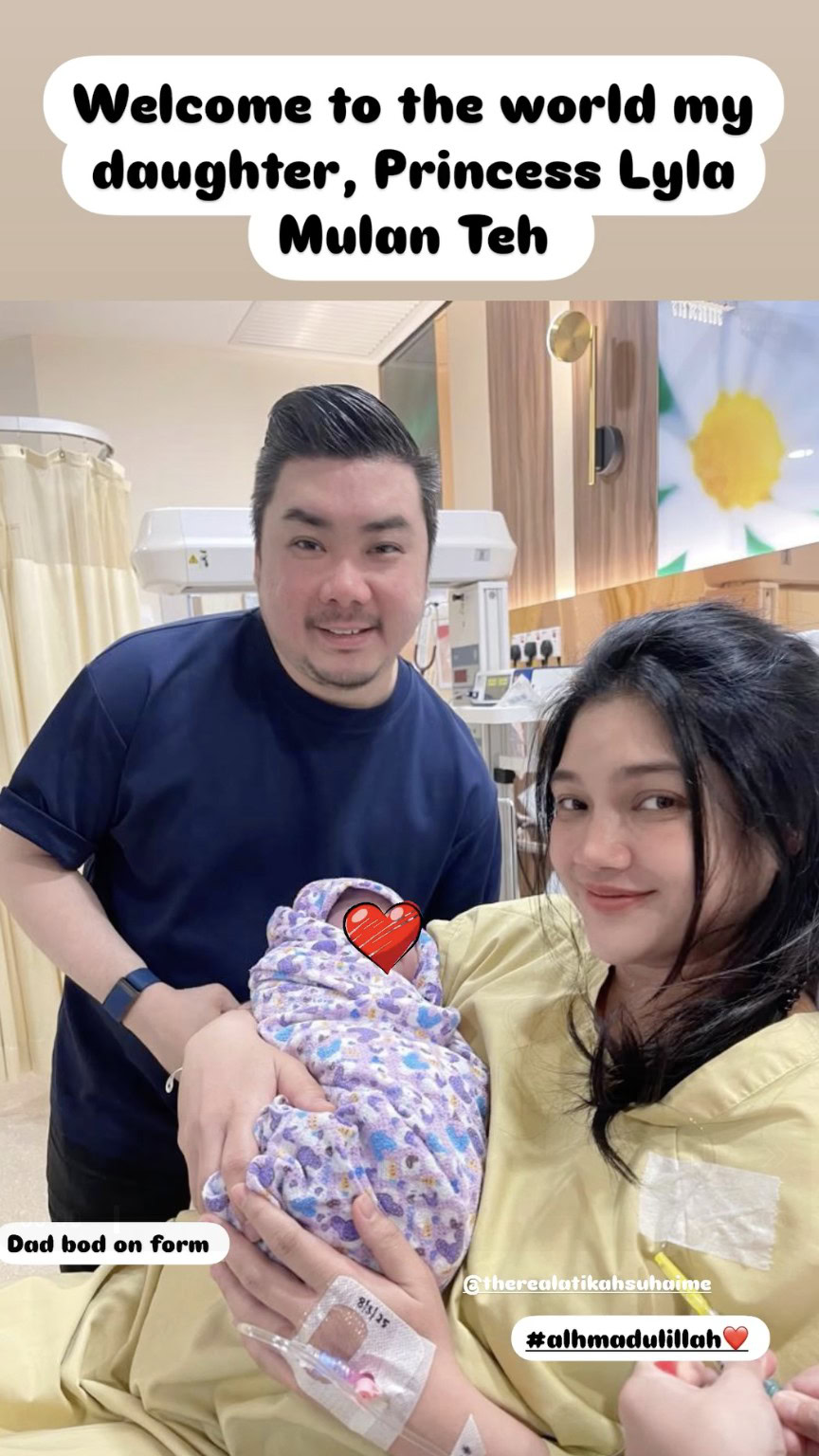 Atikah Suhaime selamat bersalin, pilih nama Lyla Mulan Teh untuk puteri ...
